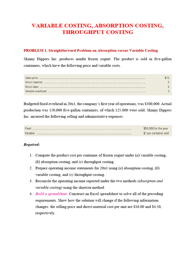 Chapter 8. ABSORPTION, VARIABLE, THROUGHPUT COSTING QUESTIONS | PDF | Income Statement | Inventory