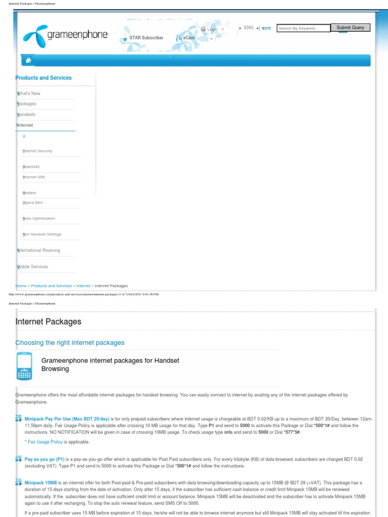 Internet Packages - Grameenphone | PDF | Short Message Service | Mobile ...