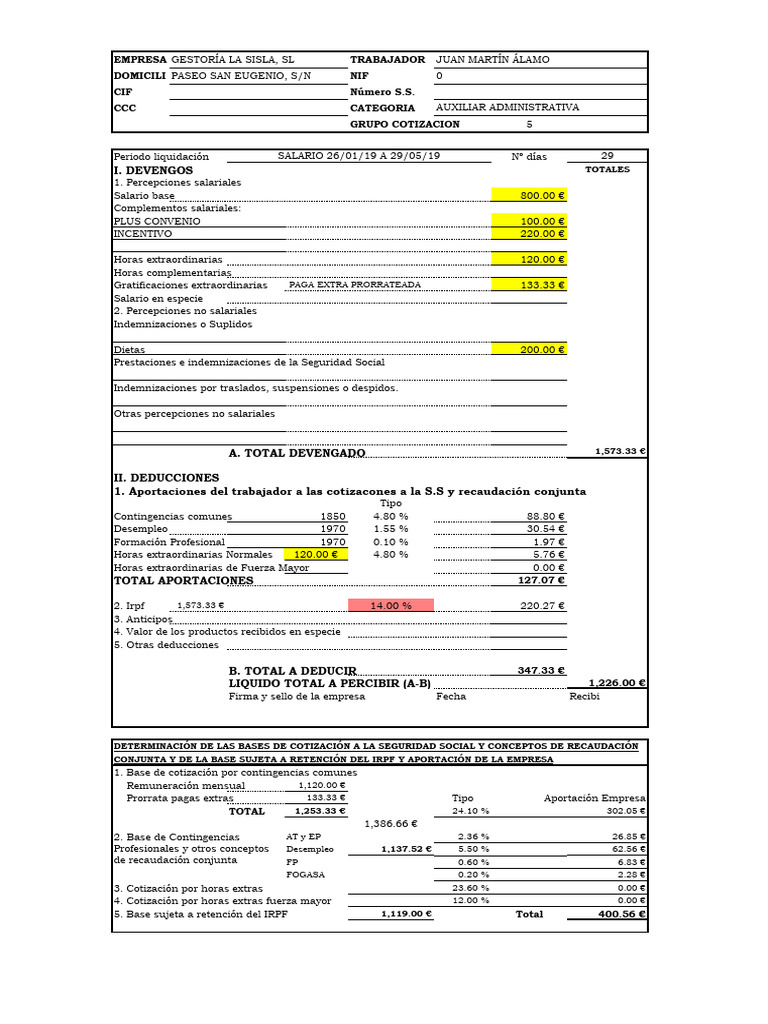 Modelo Excel Nomina 2 | PDF | Salario | Las condiciones de trabajo