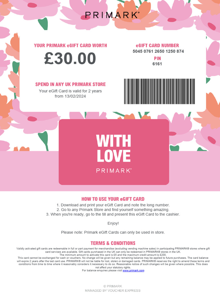 Your Primark EGift Card - PRIMARK-11817948-18533955 (1) | PDF