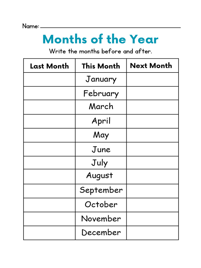 Months of The Year Mathematics Worksheet | PDF