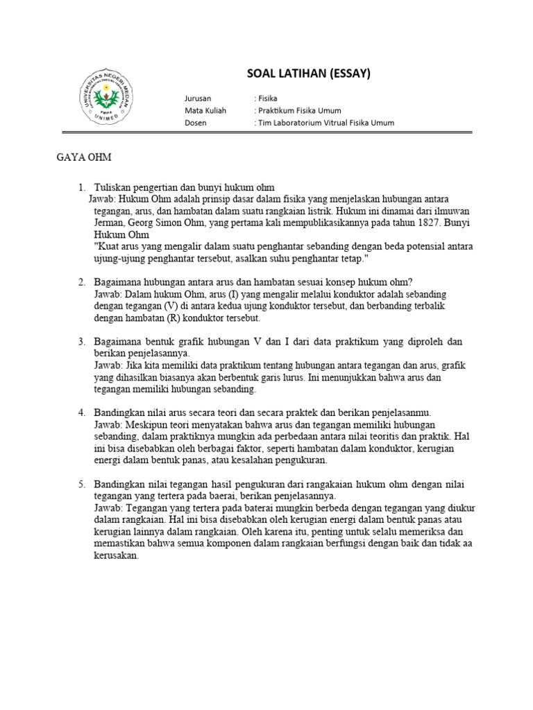 Essay - HUKUM OHM DAN MULTIMETER | PDF