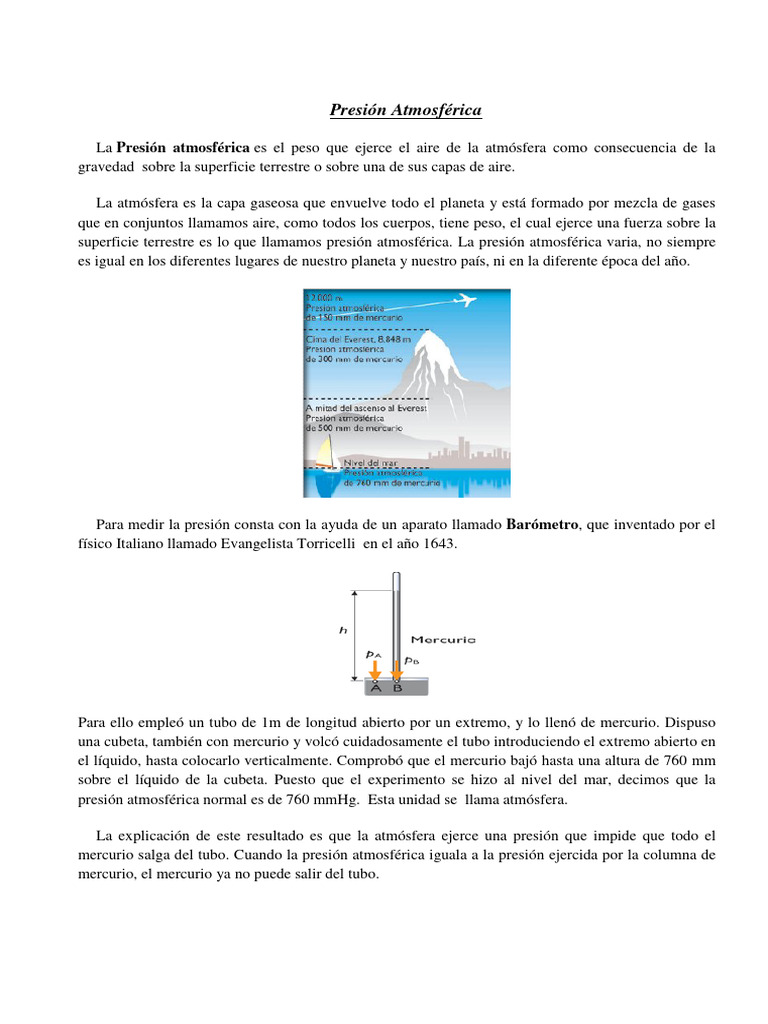 Presión Atmosférica: Conceptos y Medición | PDF | Presión atmosférica ...