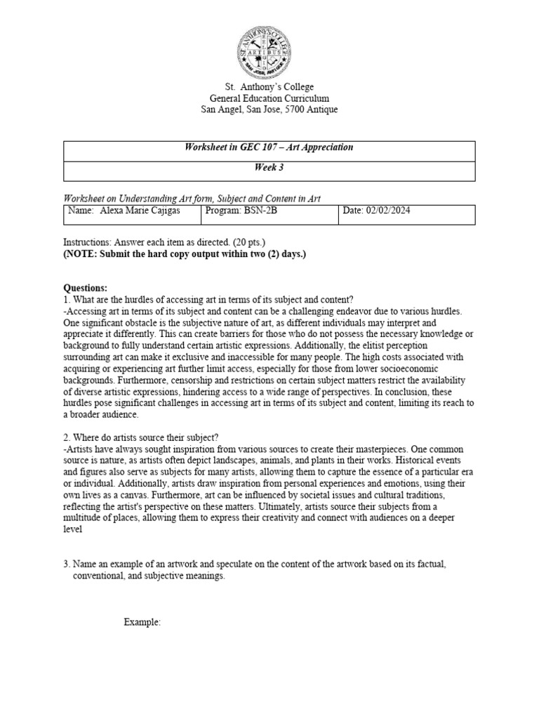 Assignment in GEC 107-Week 3 | PDF | Experience | Cognition