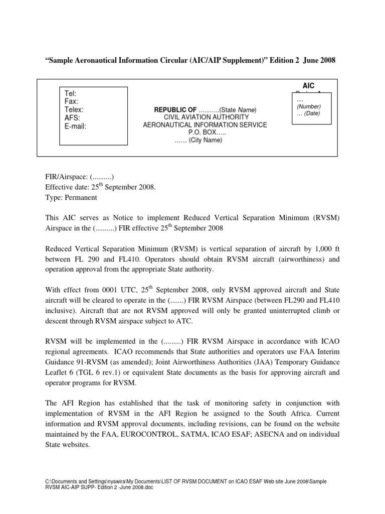 RVSM Implementation AIC - Sept 2008 | PDF | Instrument Flight Rules ...
