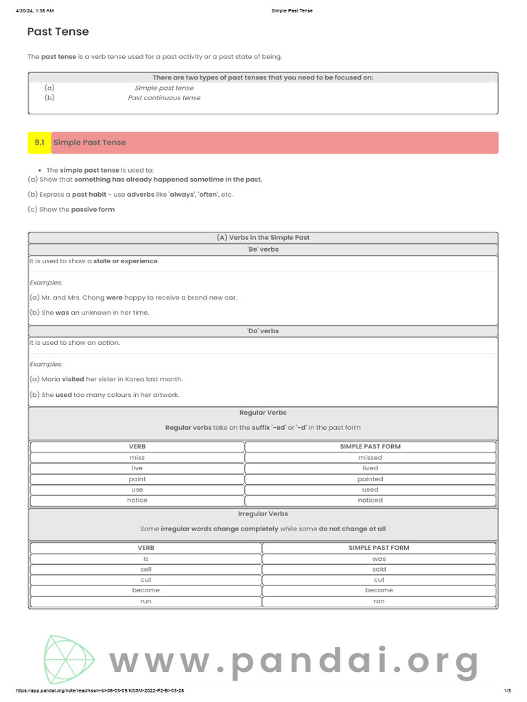 Simple Past Tense | PDF | Verb | Grammatical Tense