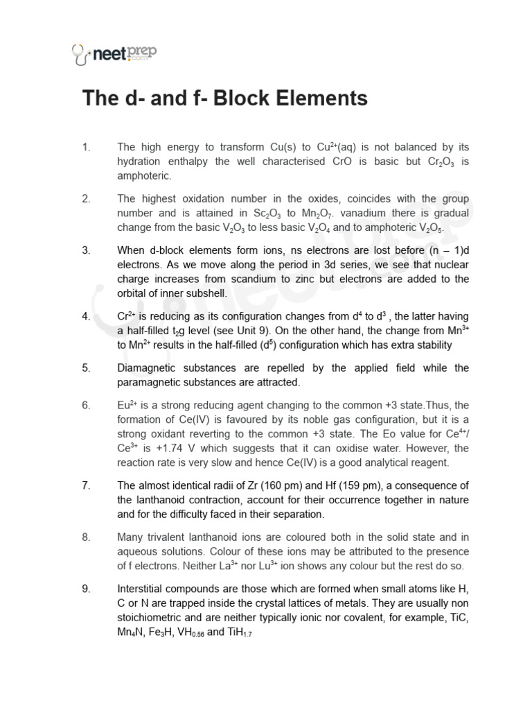 D- and F-Block Elements Overview | PDF | Chemical Compounds | Ion