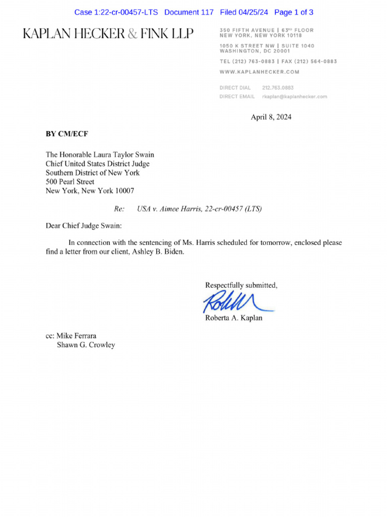 Ashley Biden's Letter to Judge Swain | PDF | Defamation | Crimes