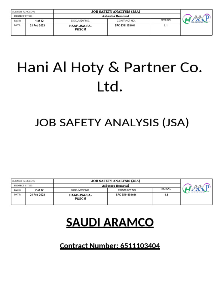 Asbestos Removal JSA Guide | PDF | Personal Protective Equipment | Asbestos