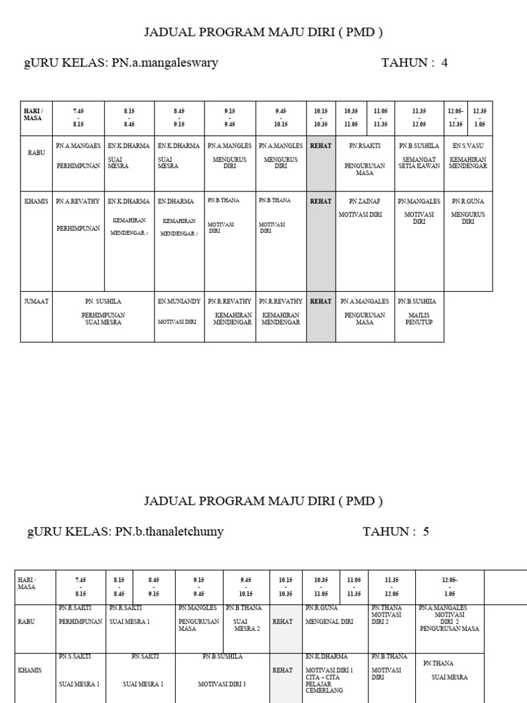 Jadual Program Maju Diri 2020 | PDF