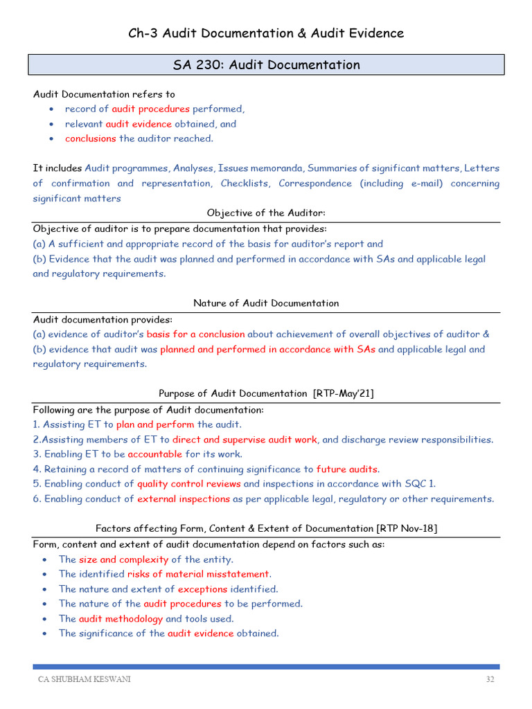 Ch-3 SA Notes - Inter Audit | Download Free PDF | Audit | Financial Audit