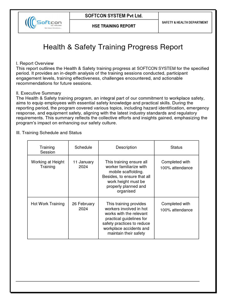 HSE Training Progress Report 2024 | PDF | Occupational Safety And ...