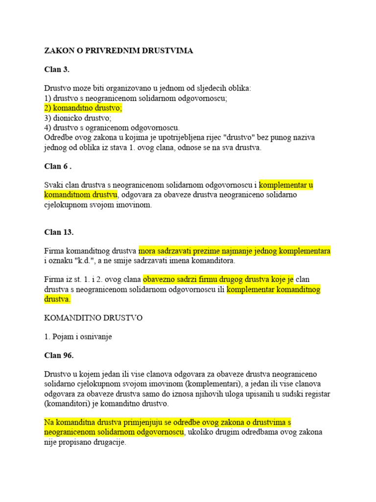 Zakon o Privrednim Drustvima KD | PDF