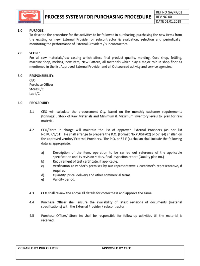 Process System For Purchasing Procedure | PDF | Specification (Technical Standard) | Business