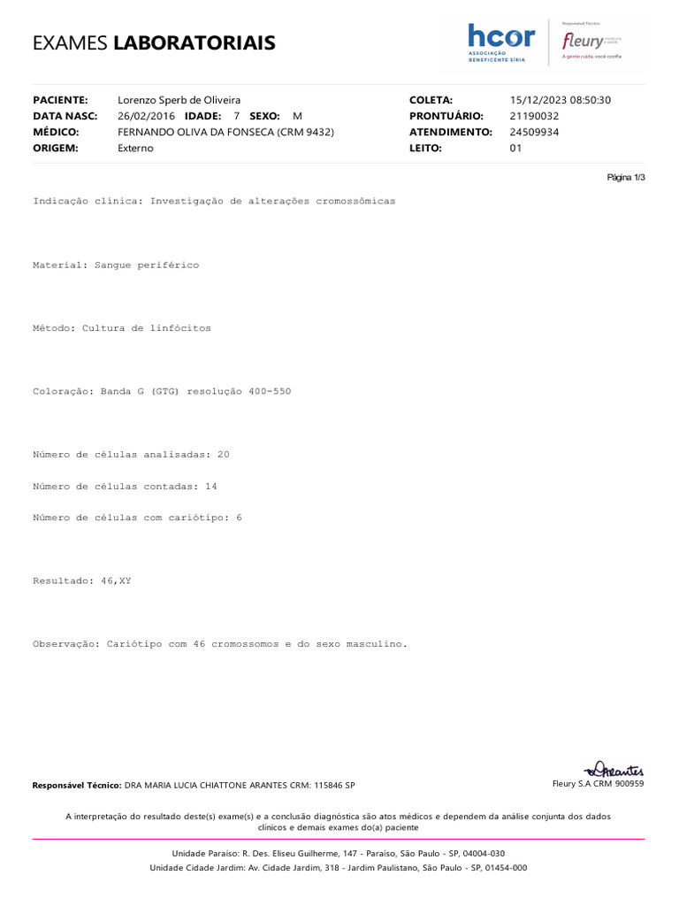 Análise de Cariótipo 46,XY em Paciente | PDF | Sexo | Cromossomo