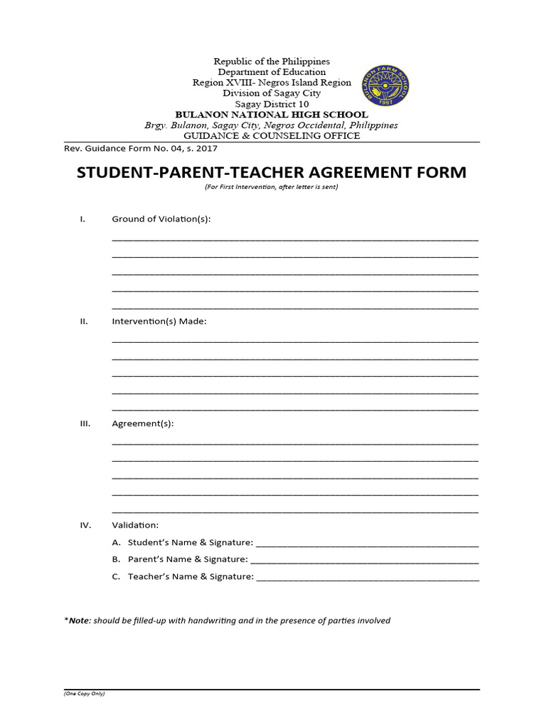 Student-Parent-Teacher Agreement Form | PDF | Career & Growth | Business