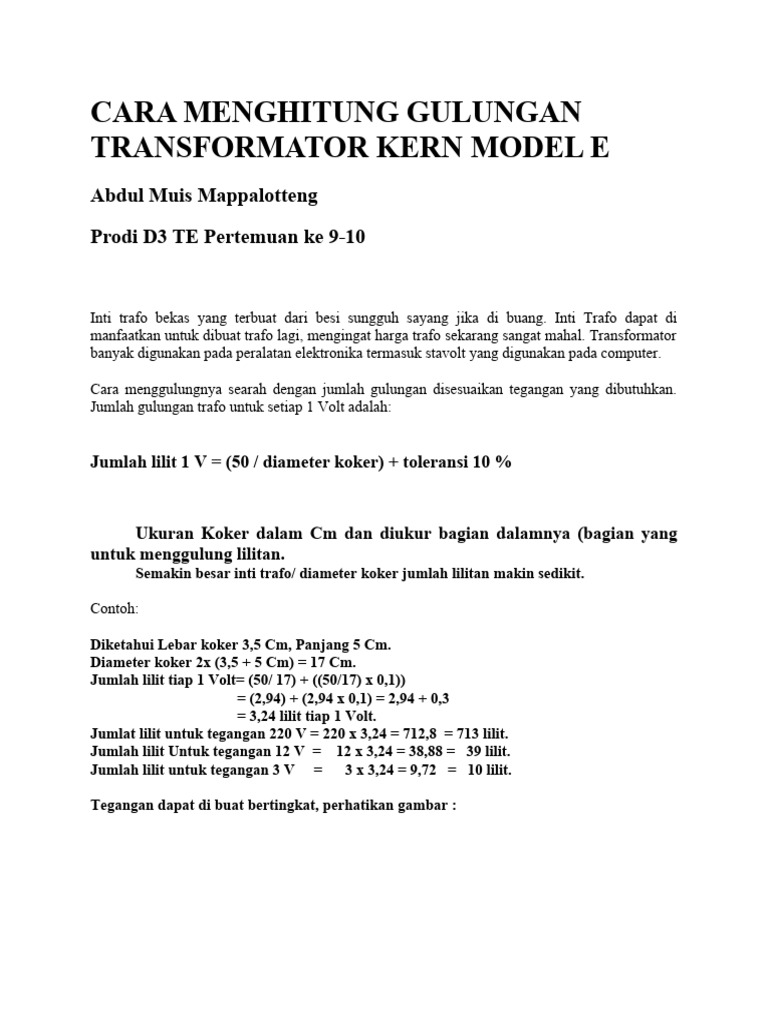 Cara Menghitung Gulungan Transformator Kern Model e | PDF