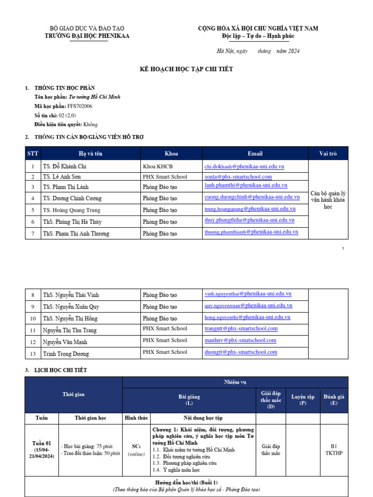 FFS702006 (TTHCM) - KHHT Chi Tiet - 10.04.24 (Dot Hoc 15.04) | PDF