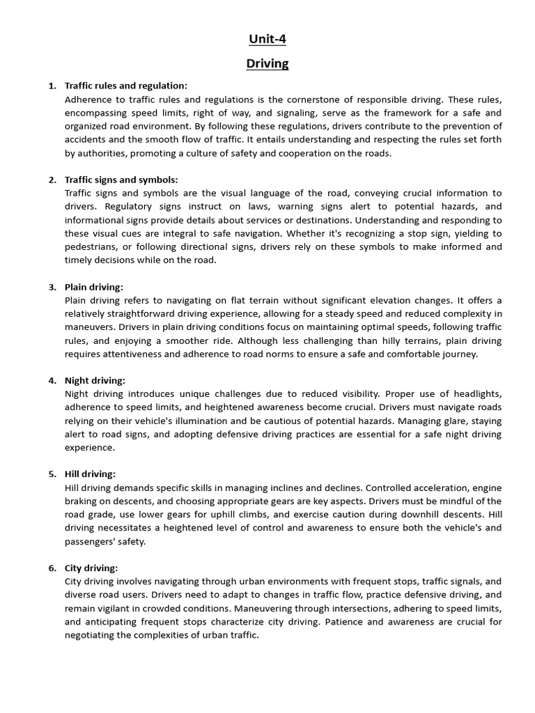 Unit-4 Driving: 1. Traffic Rules and Regulation | PDF | Traffic ...