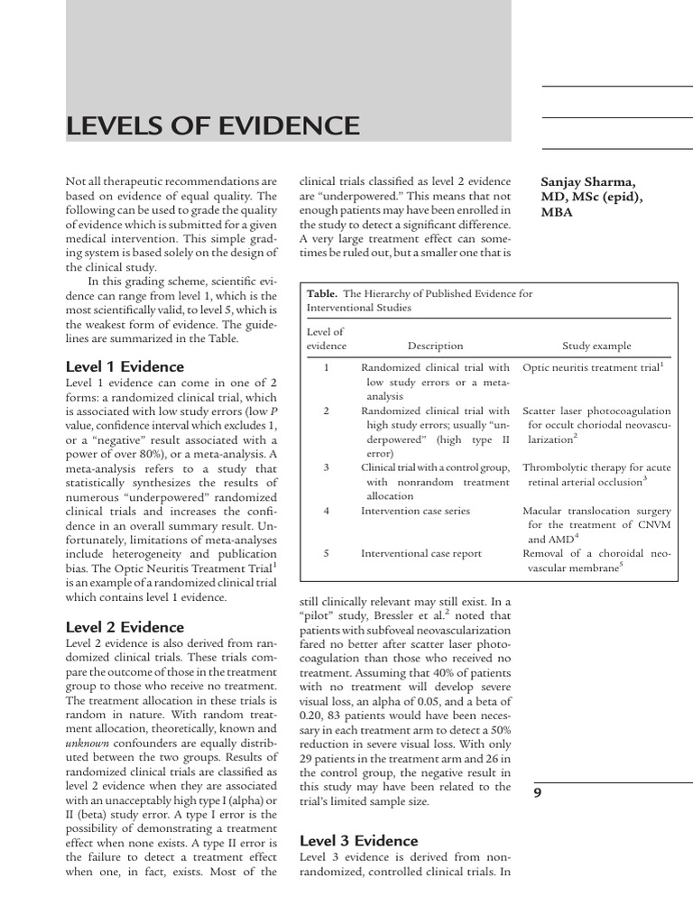 Levels of Evidence | PDF | Randomized Controlled Trial | Clinical Trial