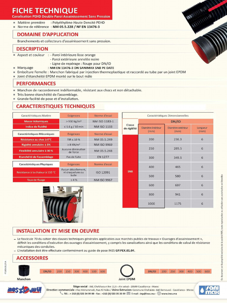 FICHE TECHNIQUE TUBE DP ASSAINISSEMENT PEHD ID SANIMAX (Nouvelle ...