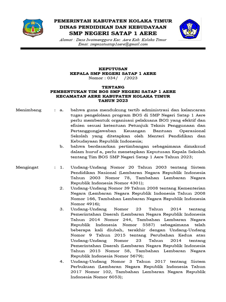 SK Tim BOS Reguler BARU | PDF