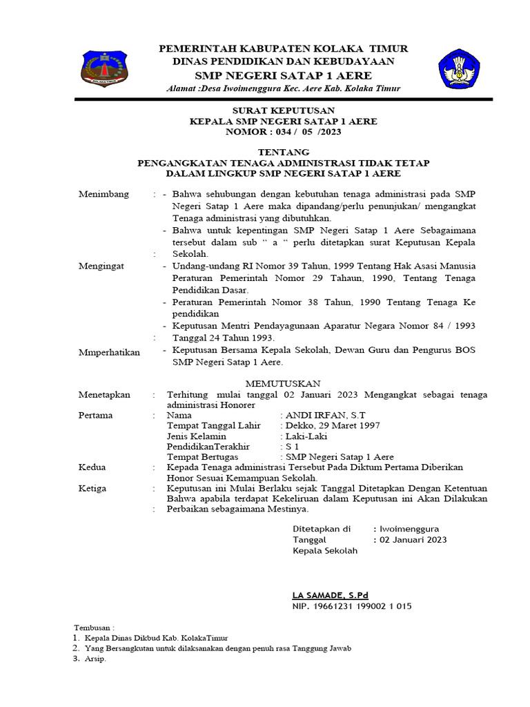 SK Staf Administrasi 2023 | PDF