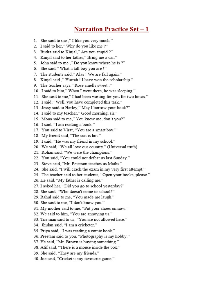 Narration Practice Set | PDF