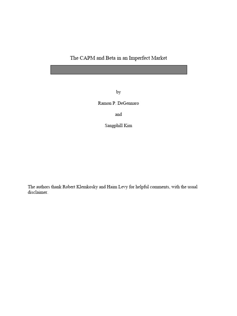 Capm and Beta in Impfect Market | PDF | Capital Asset Pricing Model ...