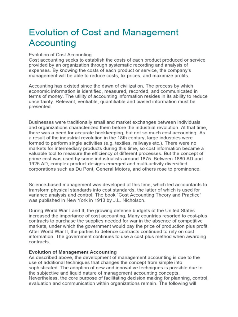 Evolution of Cost and Management Accounting | PDF | Management ...