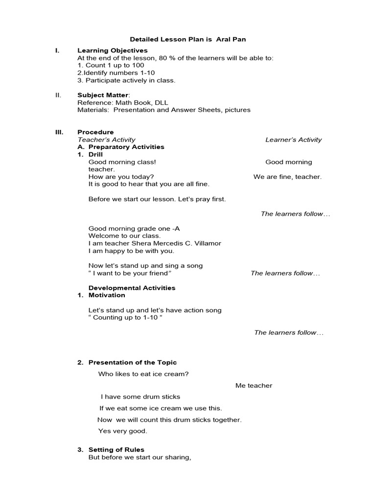 Detailed Lesson Plan Is Aral Pan | PDF | Lesson Plan | Pedagogy