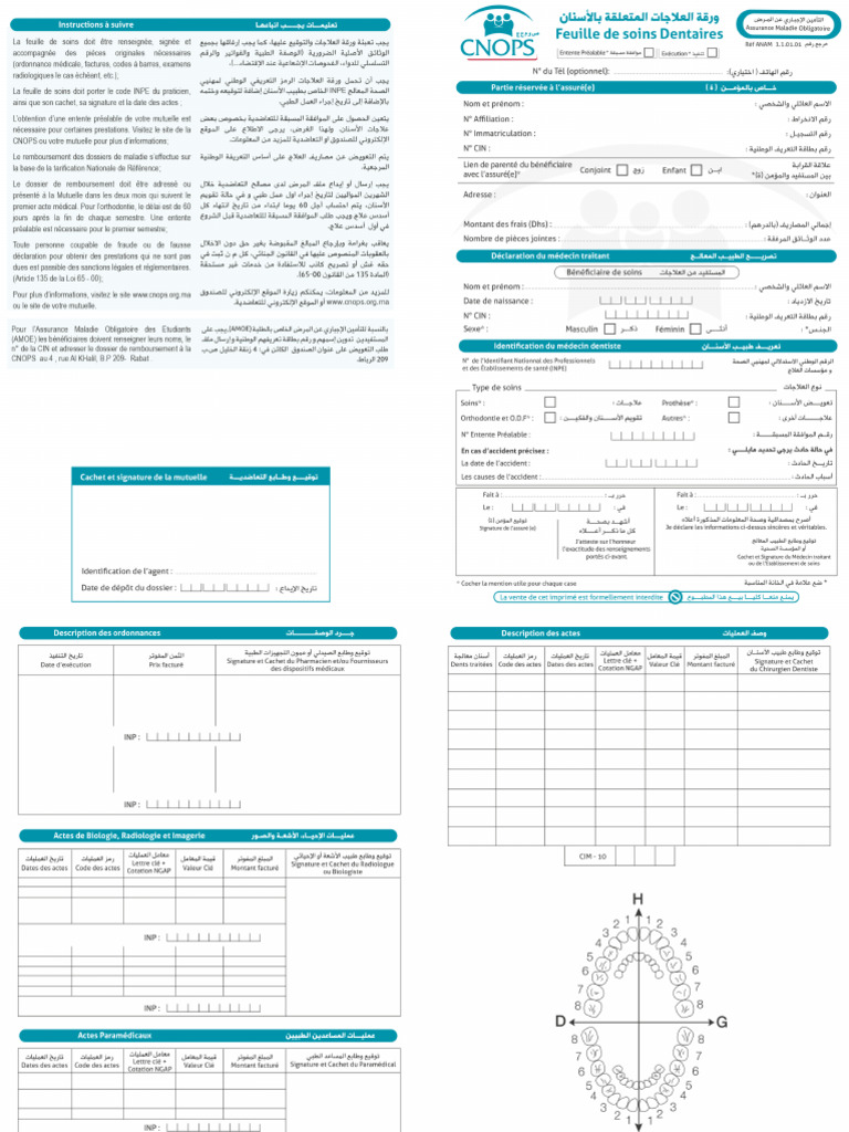 Feuille Dentaire CNOPS Recto-Verso | PDF