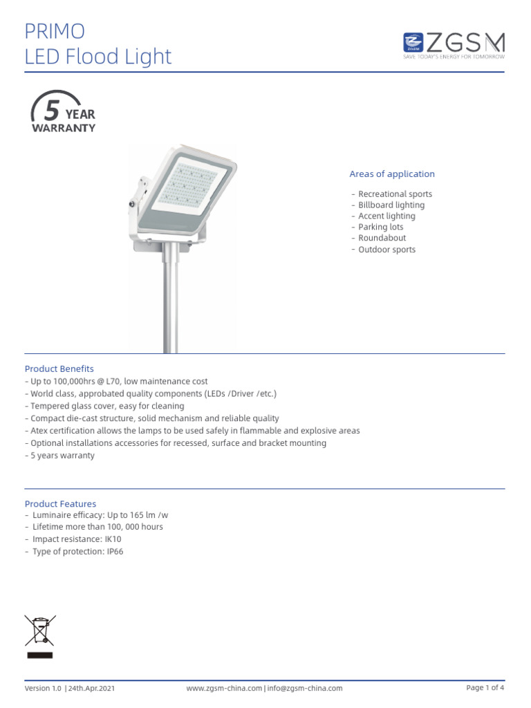Specification Primo Flood-Light-1 | Download Free PDF | Lighting ...