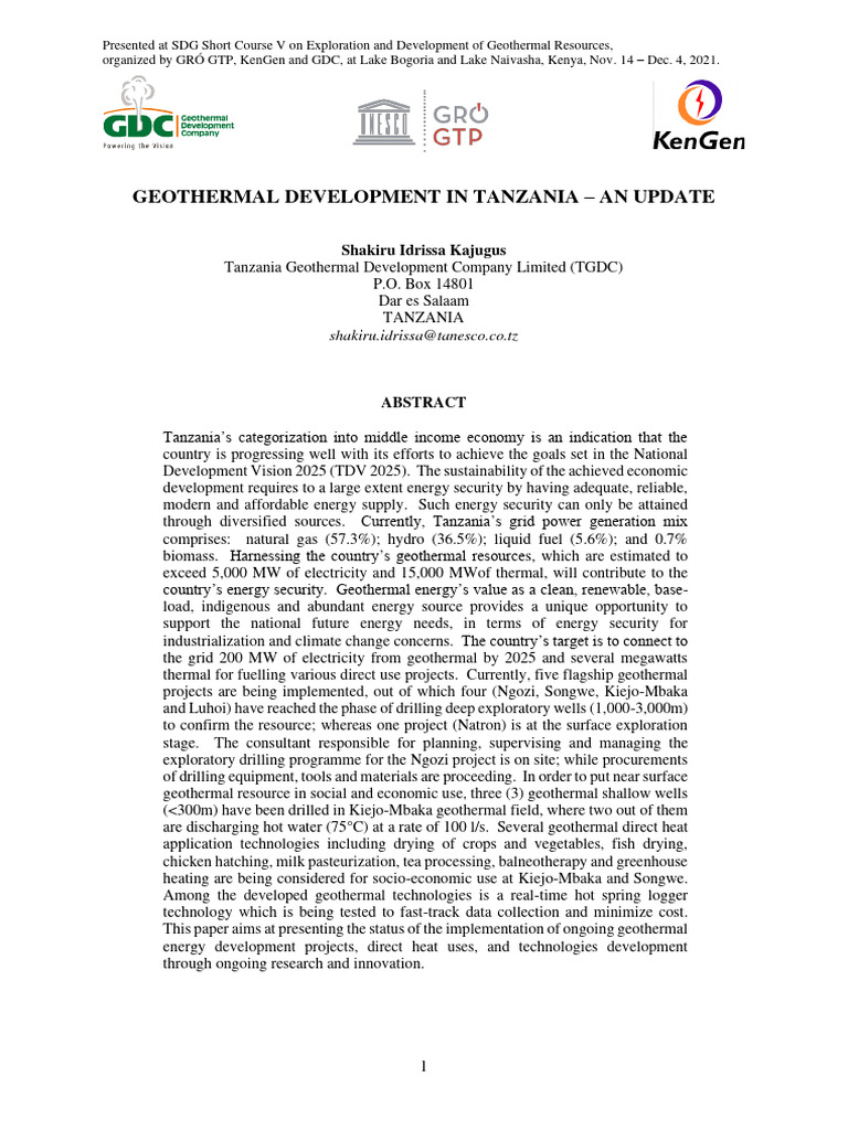 Geothermal Energy Development in Tanzania | PDF | Geothermal Energy ...
