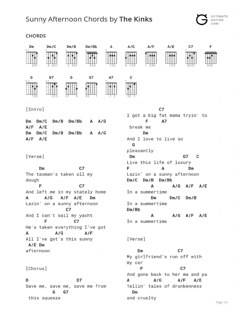 Sunny Afternoon Chords | PDF
