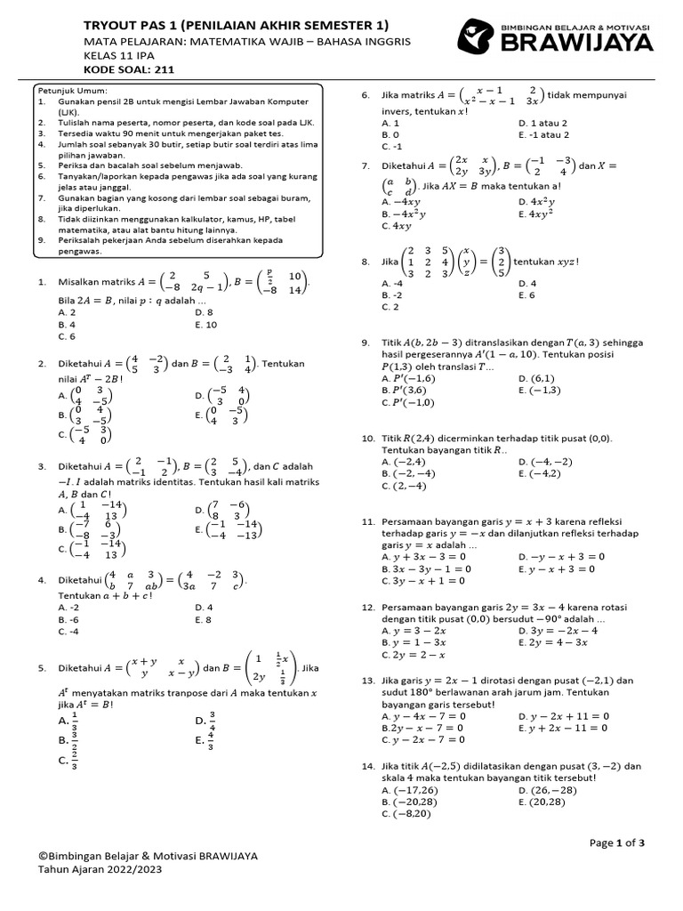 211 PAS1 Kelas 11A MTW - ING | PDF | Cuisine | Vegetables