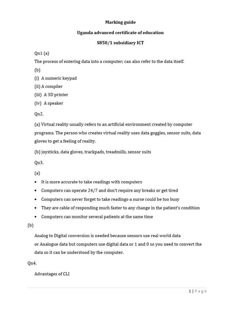 Senior Six Paper 1 New Vision v16 Marking Guide | PDF | Computer Network | Computer Data Storage