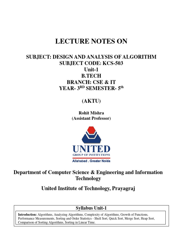 Daa Unit 1 Notes Pdf Algorithms And Data Structures Algorithms