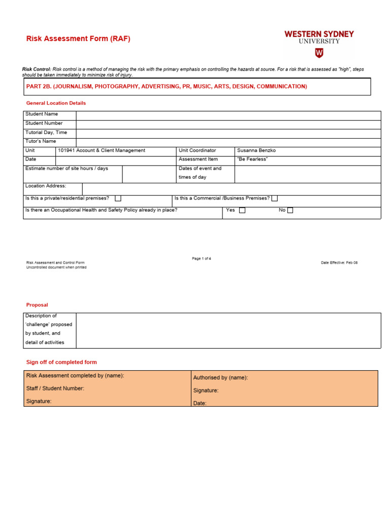 RAF - Risk Assessment Form | PDF | Risk | Risk Assessment