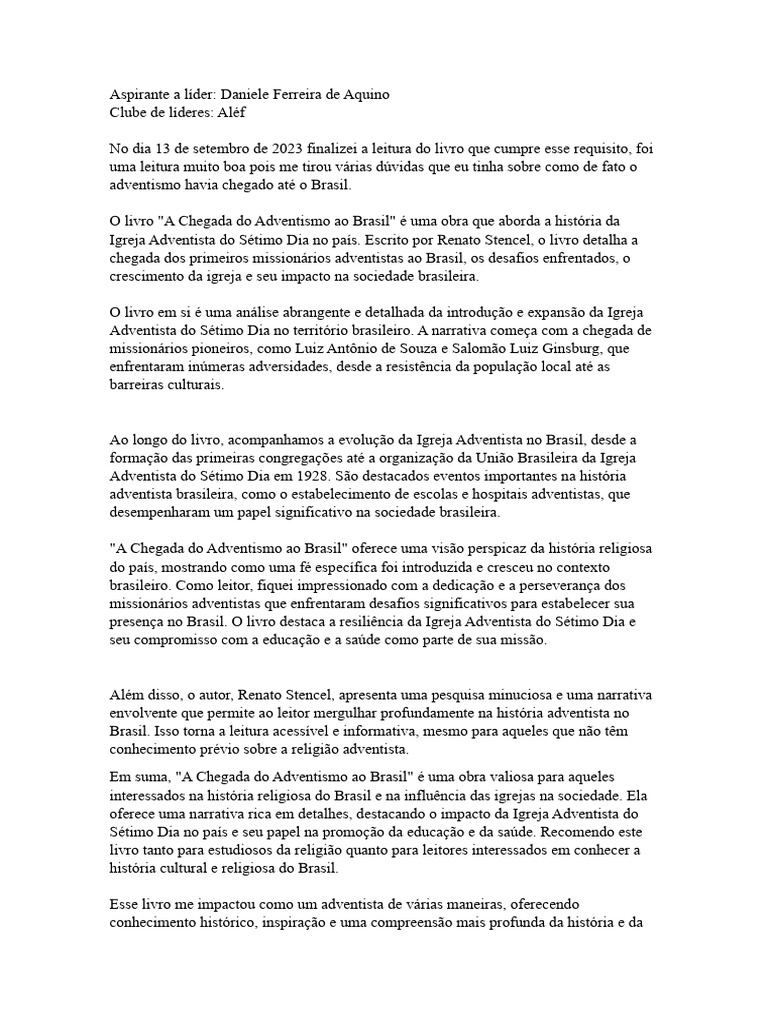 A Chegada do Adventismo no Brasil | PDF | Igreja Adventista do Sétimo ...