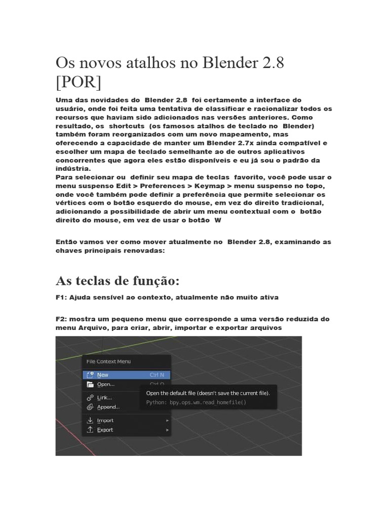 Os Novos Atalhos No Blender 2 | PDF | Janela (informática) | Teclado de computador