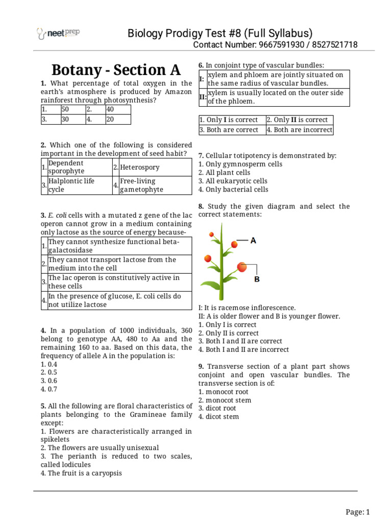 Biology Prodigy Test #8 (Full Syllabus) | PDF | Meiosis | Endoplasmic ...