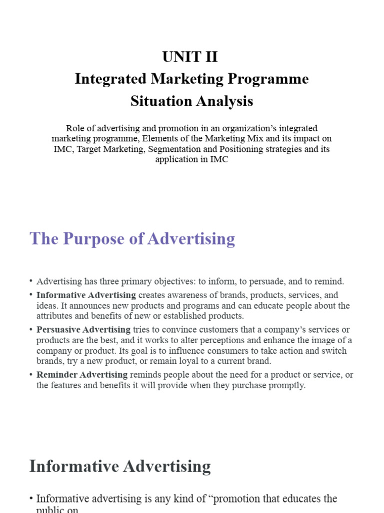 Unit 2 - IMC Situation Analysis | PDF | Advertising | Brand