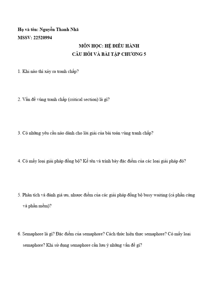 Bai Tap Chuong 5 HDH | PDF