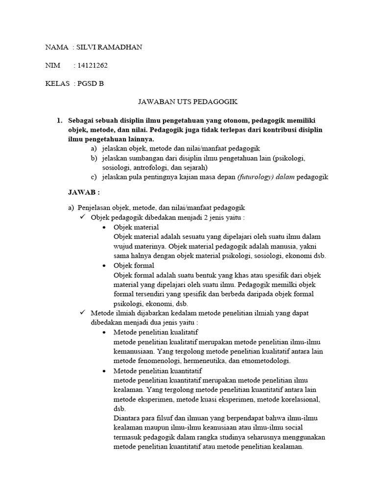 Uts Pedagogik - Silvi Ramadhan | PDF | Sains & Matematika
