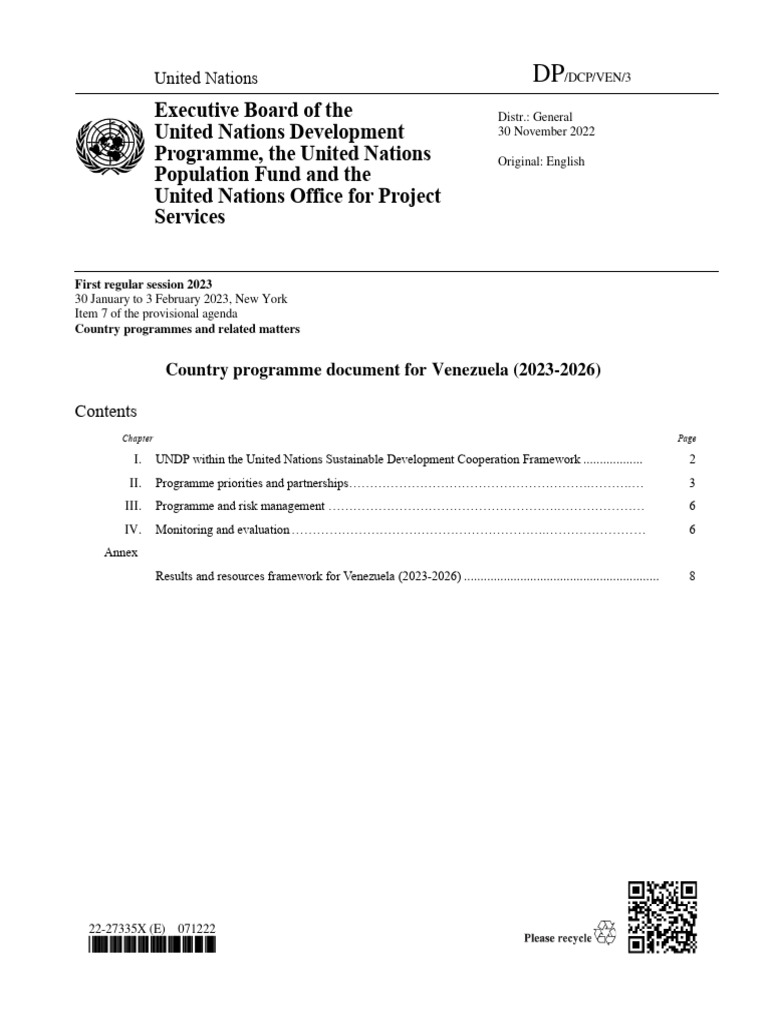 Venezuela CPD 2023-2026 ENG | PDF | United Nations Development Programme | Sustainability