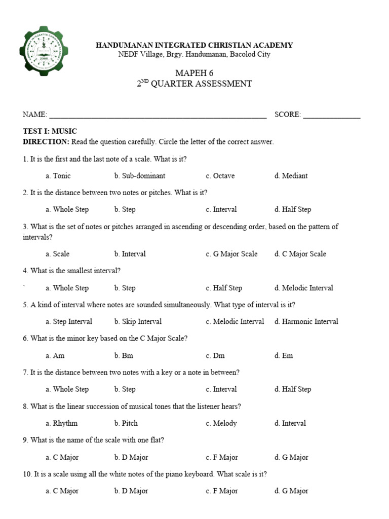 2ND QUARTER - MAPEH 6 (7 Copies) | PDF | Scale (Music) | Interval (Music)