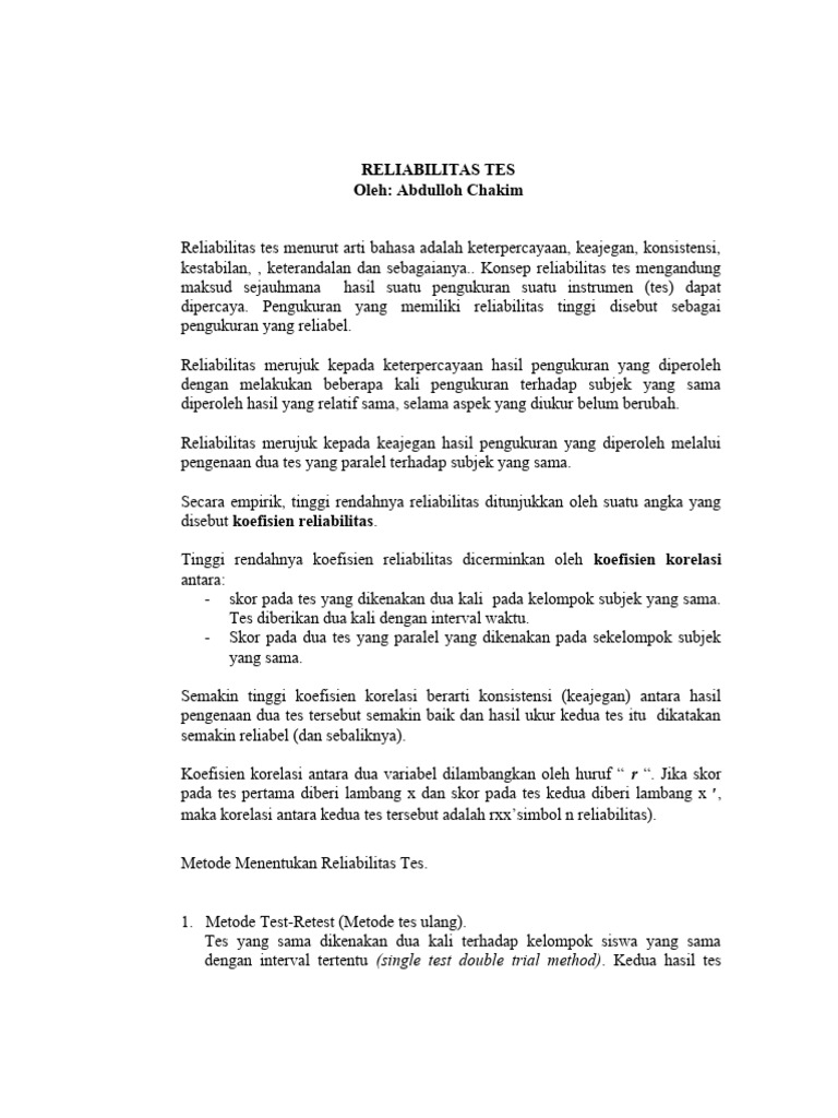 Metode Mengukur Reliabilitas Tes | PDF