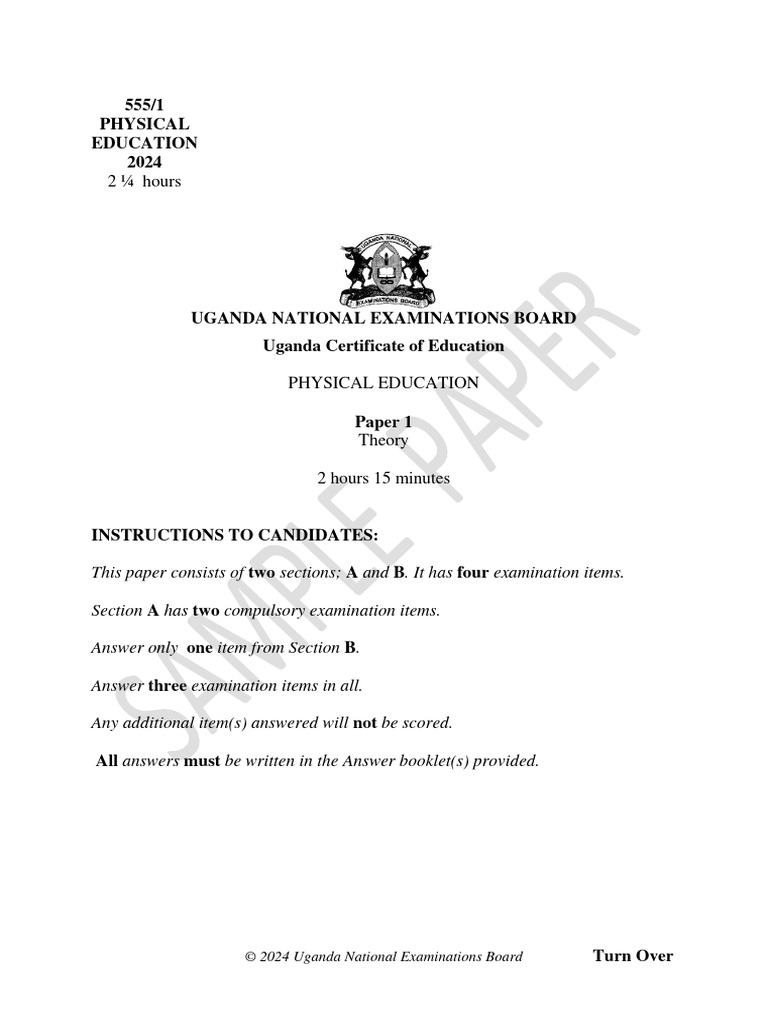 5551 Physical Education UNEB Sample Paper New Curriculum 2024 Plus Scoring Guide | PDF