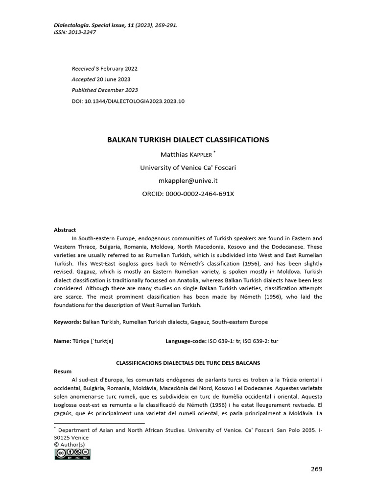 Balkan Turkish Dialect Study | PDF | Balkans | Linguistics